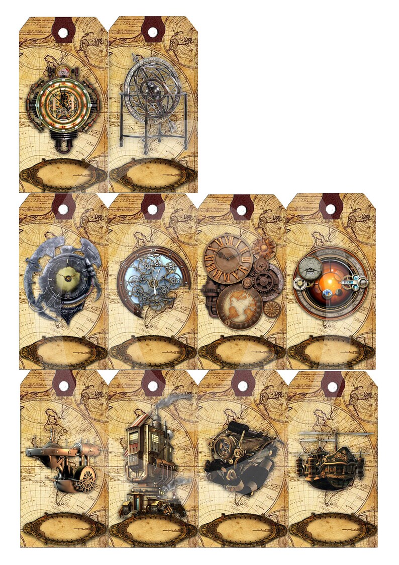 10 Steam Tags on Printable Sheets - Etsy