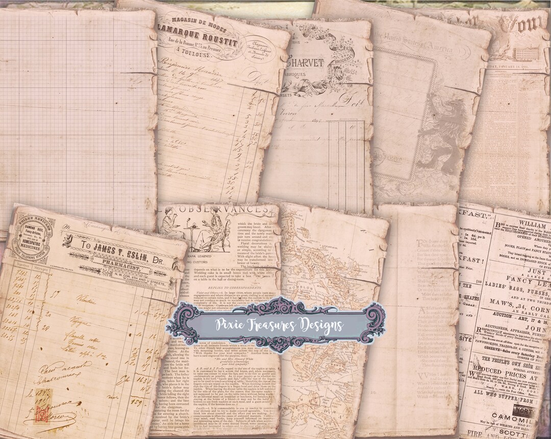 10 Printable Ephemera Background Papers - Etsy