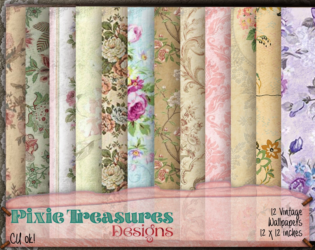12 Printable Vintage Wallpaper Papers - Etsy