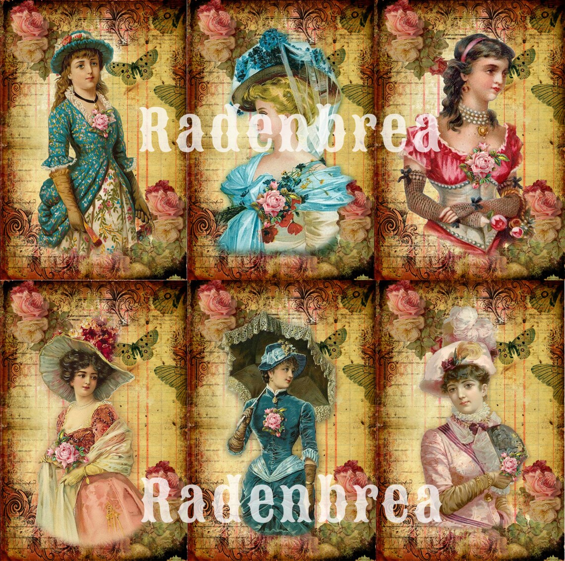 6 Printable Shabby Vintage Lady Tags - Etsy