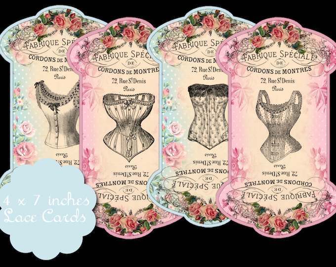 6 Printable Vintage Lace or Ribbon Cards - Etsy UK