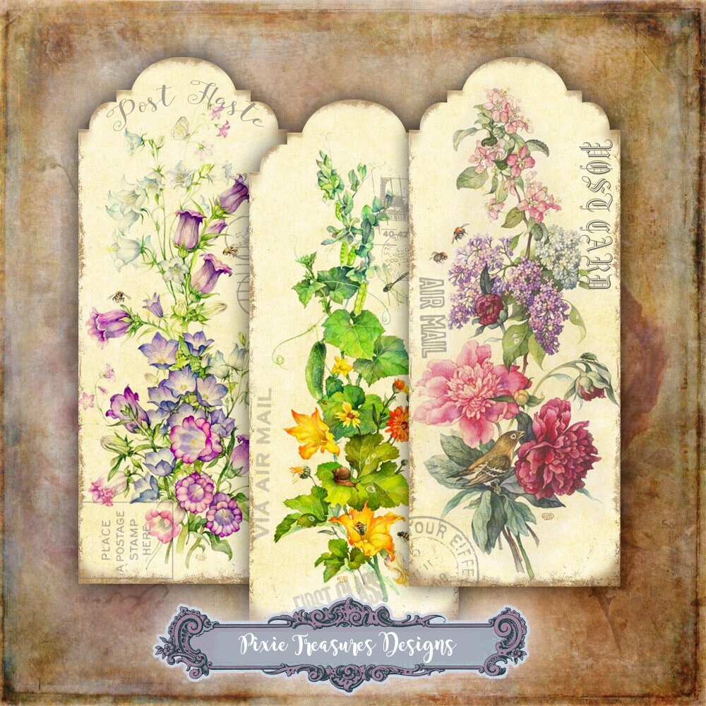 8 Printable Floral Postcard Bookmarks Set 1 - Etsy