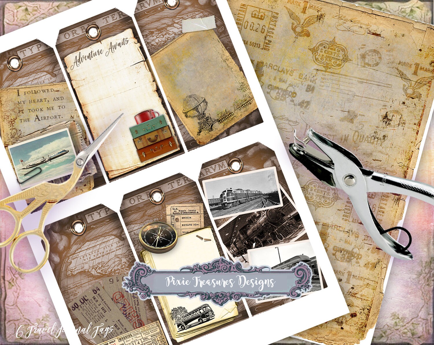 6 Printable Travel Journal Printable Tags - Etsy