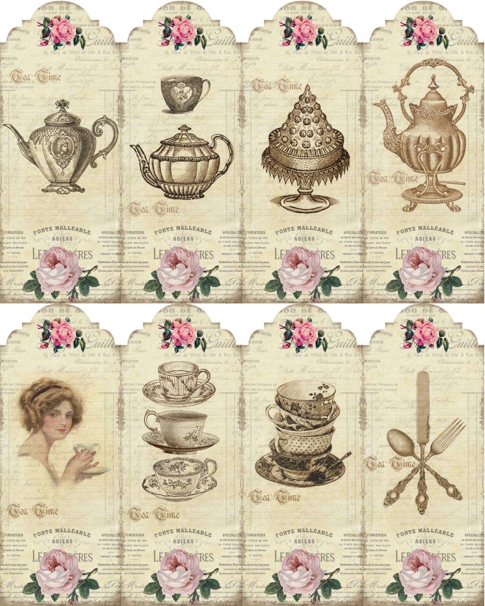 8 Printable Shabby Tea Time Bookmarks - Etsy