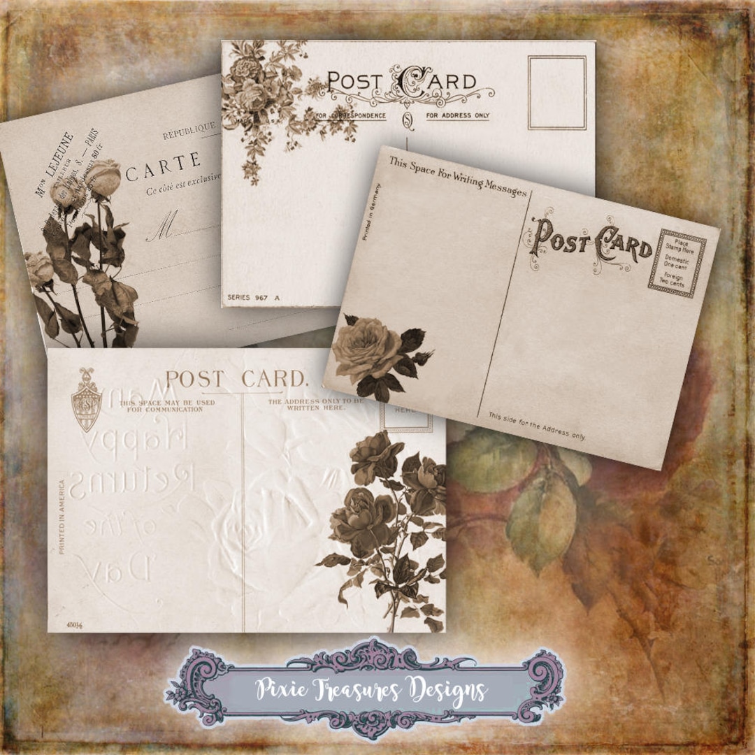8 Printable Tatty Sepia Floral Postcards - Etsy