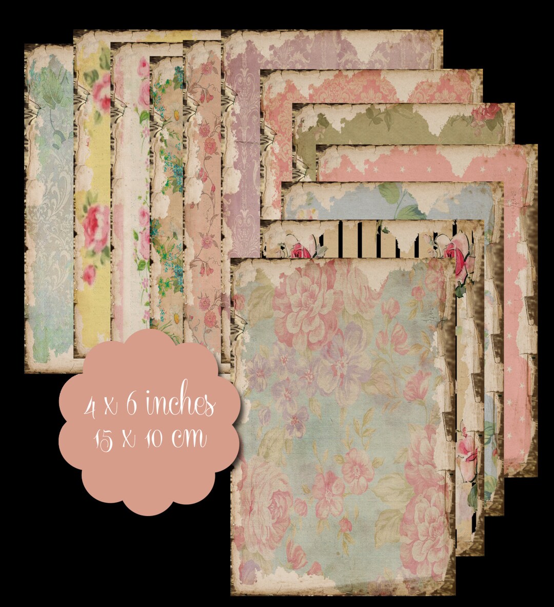 12 Printable Tatty Vintage Wallpaper Tags - Etsy