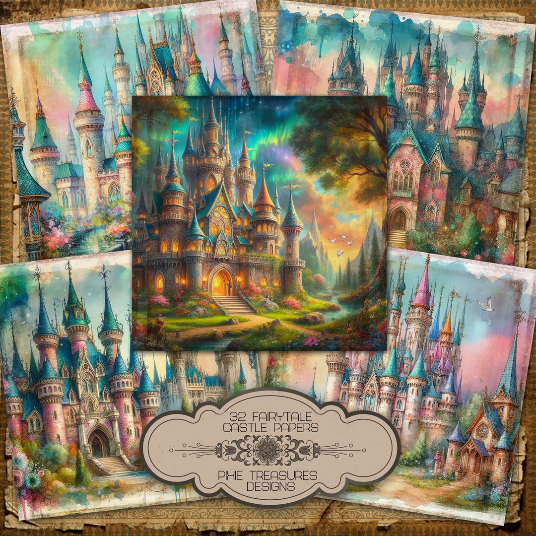 32 Fairytale Castle Scrapbooking Paper Printable Pages Fantasy Kingdom ...