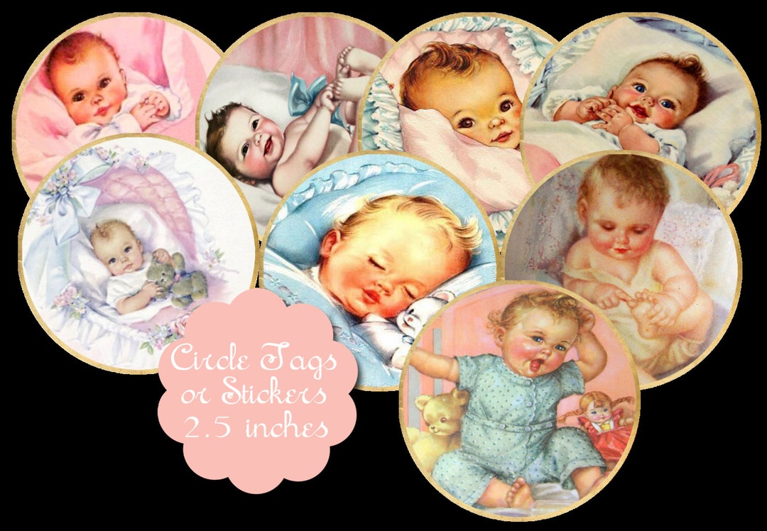8 Printable Vintage Baby Circles - Etsy