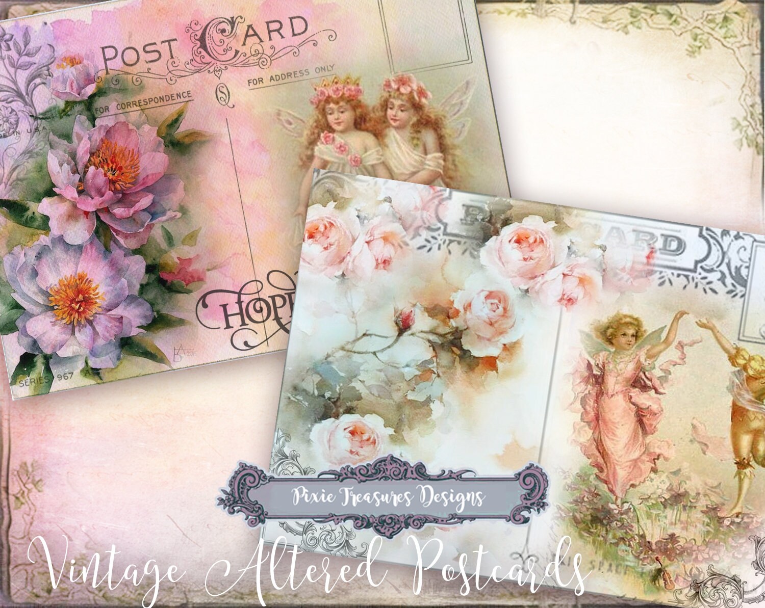 6 Vintage Altered Postcards Printables for Scrapbooking and | Etsy