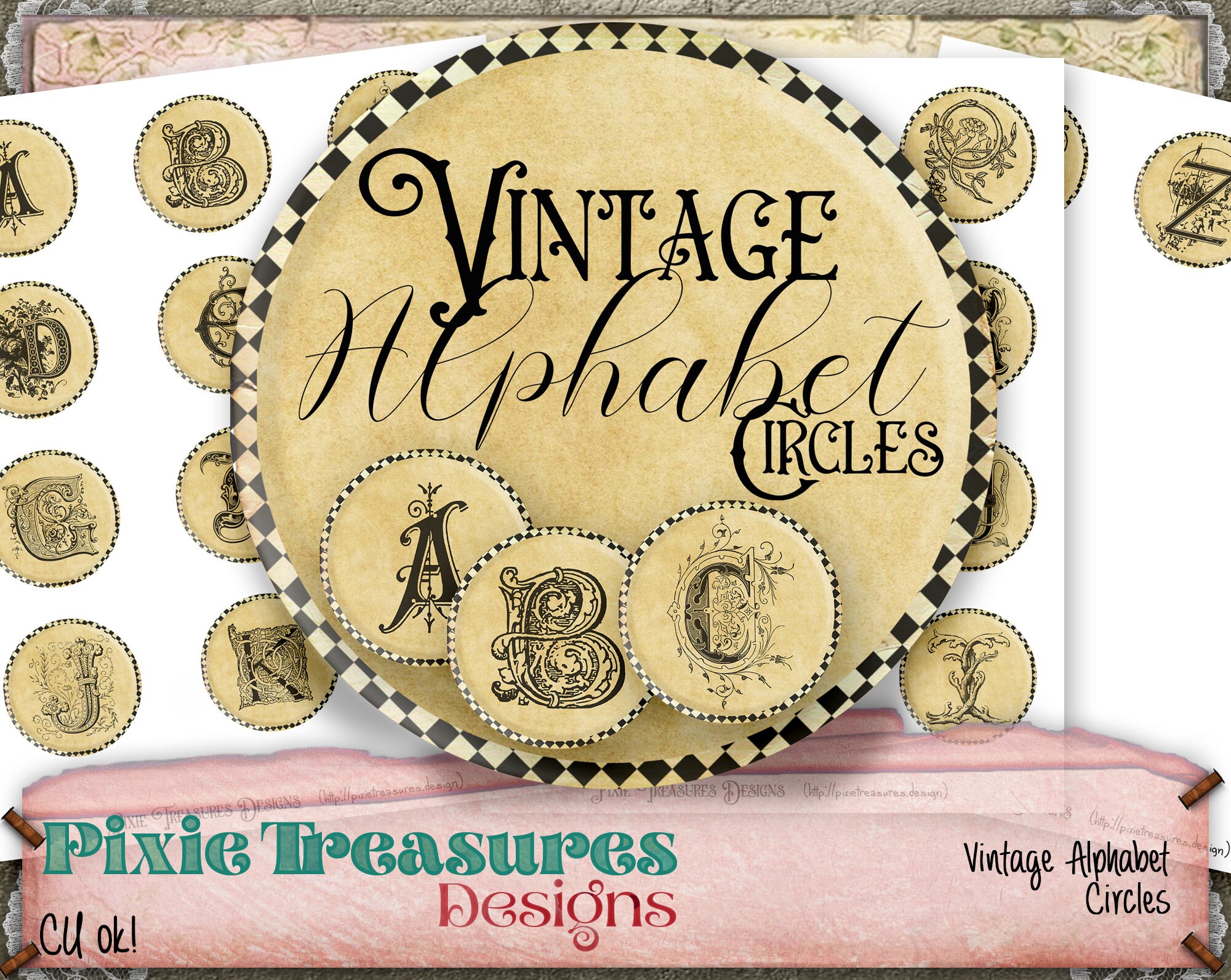 Alphabet Vintage Alphabet Circles Printable Alphas - Etsy