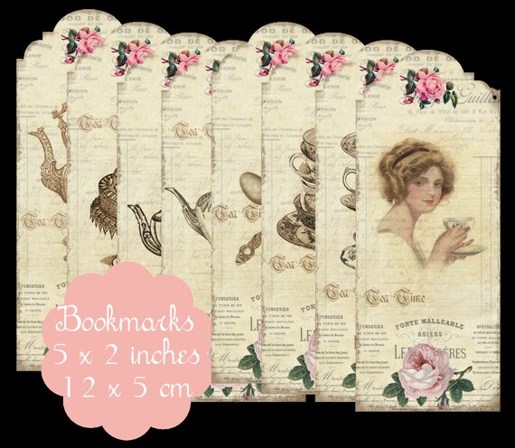 8 Printable Shabby Tea Time Bookmarks - Etsy