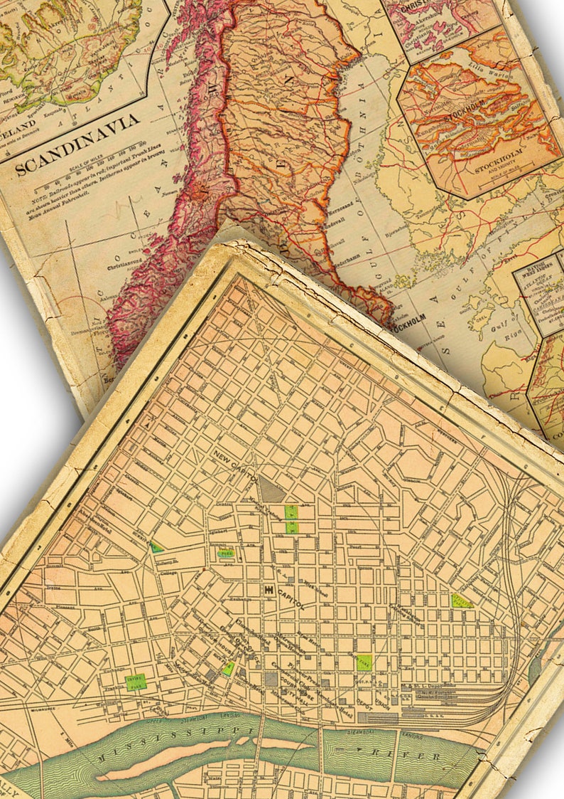 10 Printable Vintage Map Papers - Etsy