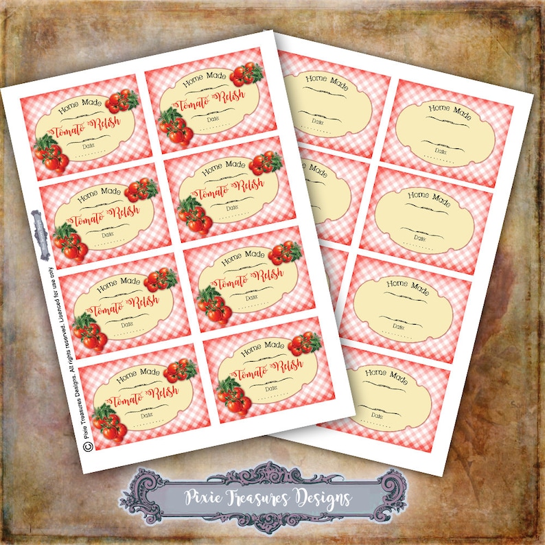 Printable Tomato Relish Labels, Blank Labels, Digital Label Sheets - Etsy