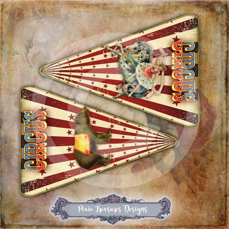 12 Printable Vintage Circus Banner Flags - Etsy