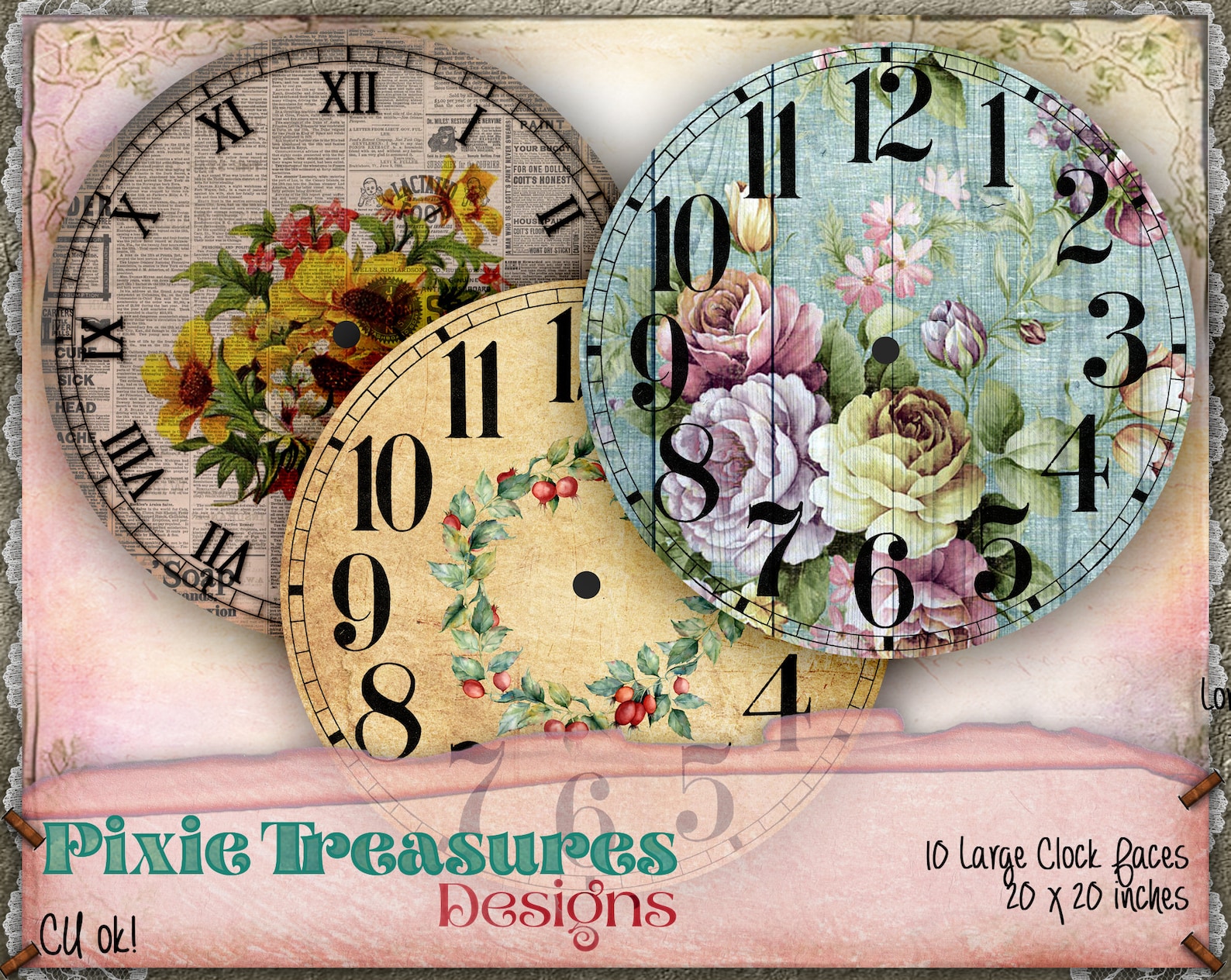 10 Printable Large Clock Faces - Etsy