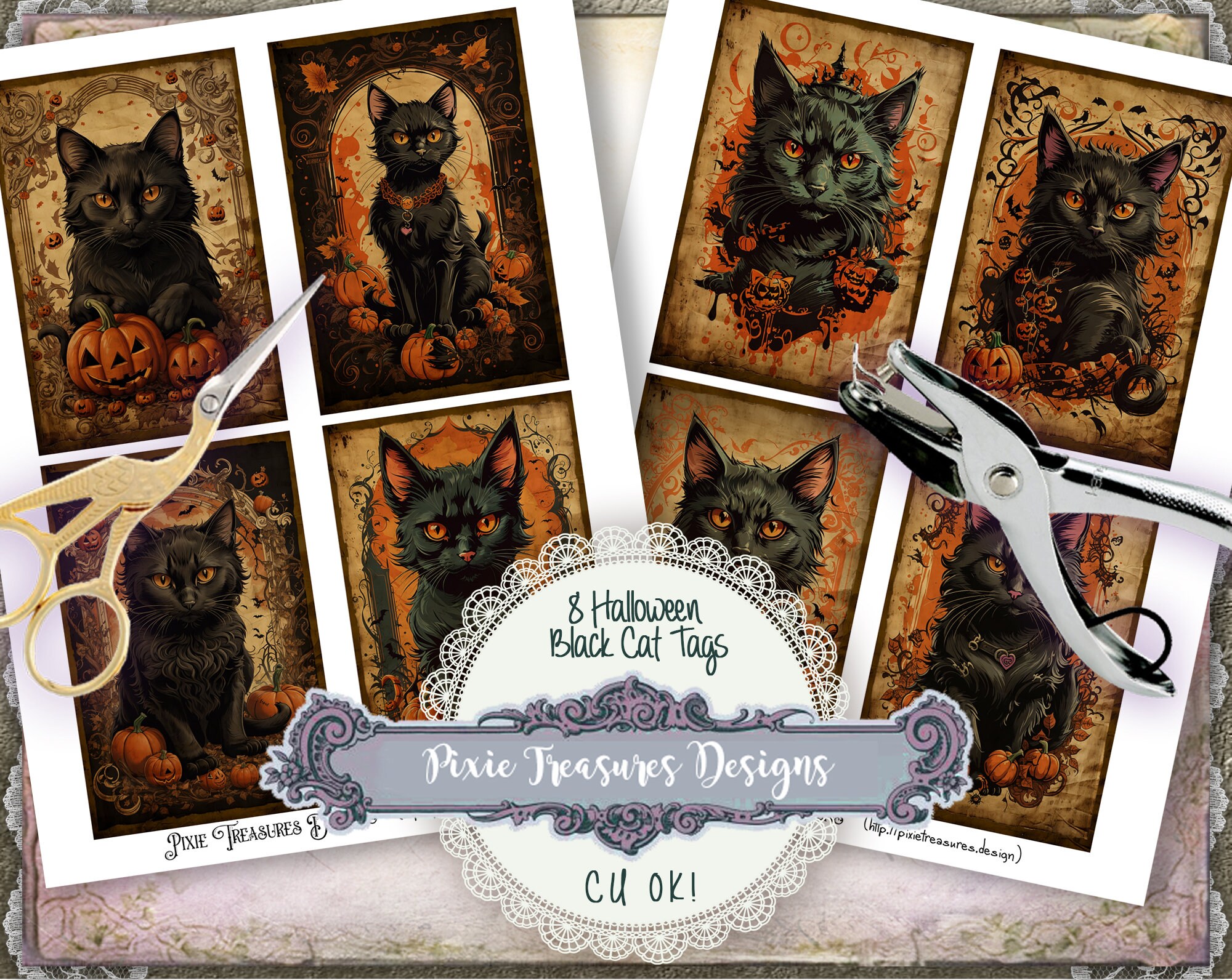 8 Tags Halloween Black Cat Printable Tags Halloween Tags - Etsy