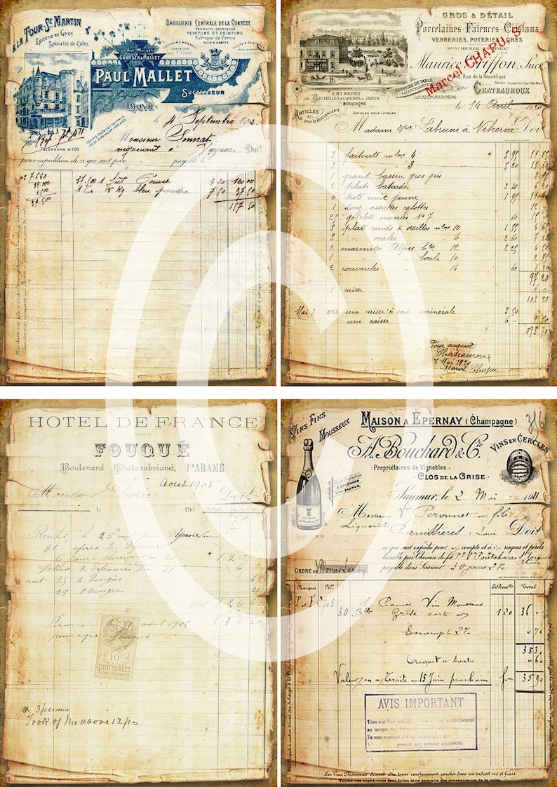 8 Printable Vintage Invoice Papers - Etsy