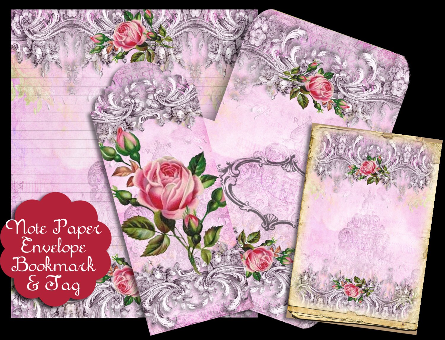 Printable Rose Pink Note Paper Set - Etsy
