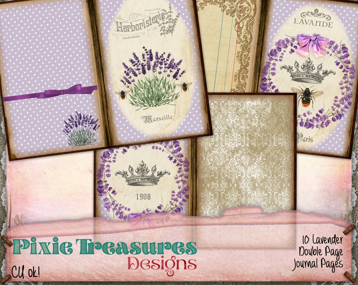 10 Printable Lavender Double Journal Pages - Etsy