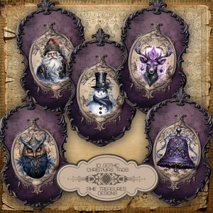 10 Gothic Christmas Tags or Ornaments, Christmas Stickers, Xmas Gift ...