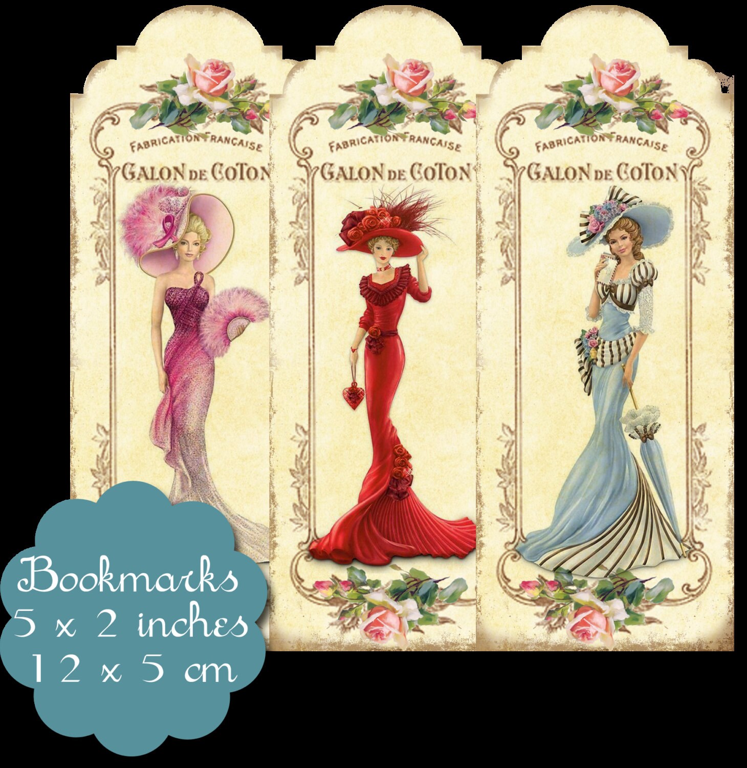 8 Printable Vintage Elegance Bookmarks Set 1 - Etsy