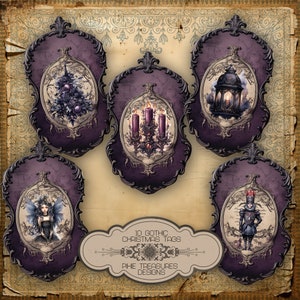 10 Gothic Christmas Tags or Ornaments, Christmas Stickers, Xmas Gift ...