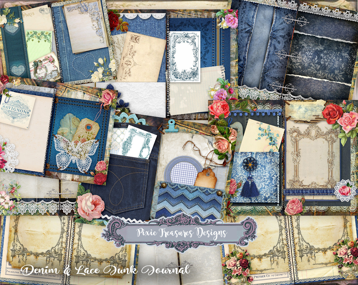 Denim & Lace Printable Junk Journal Kit - Etsy