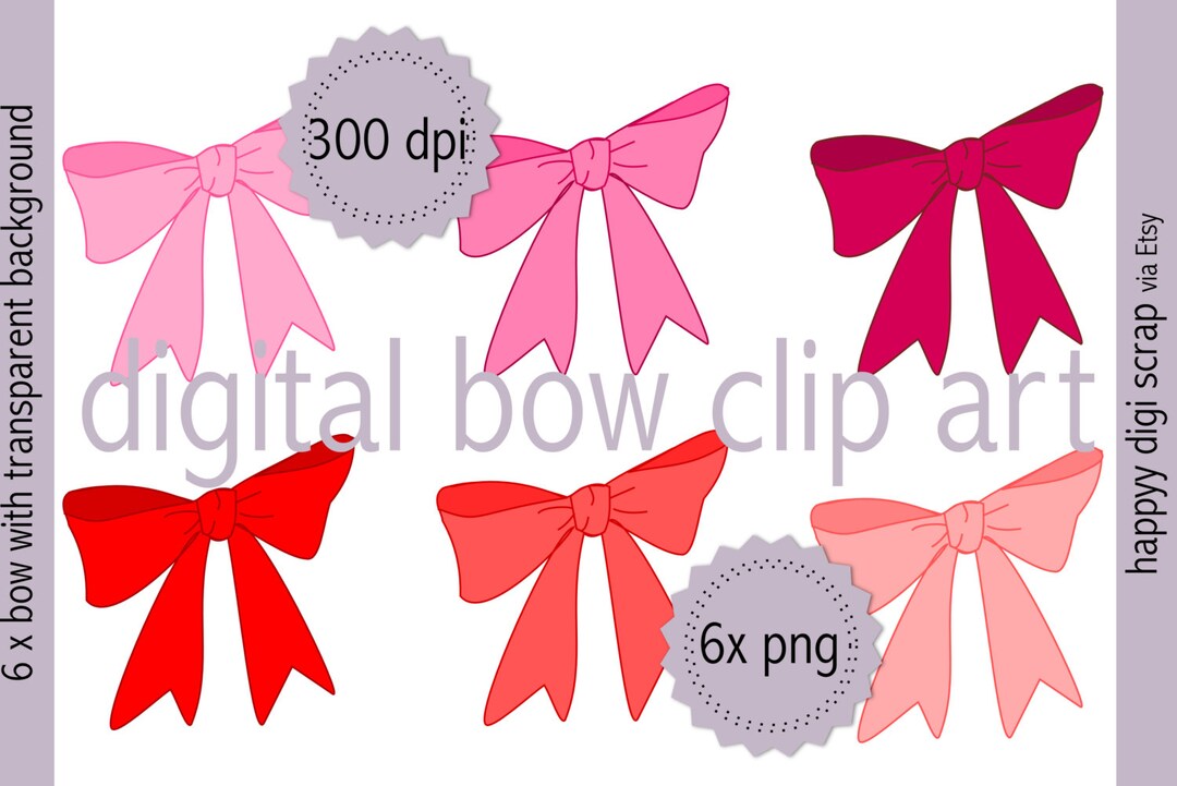 Digital Bow Clip Art - Instant Download - 6 Png Files - Transparent ...