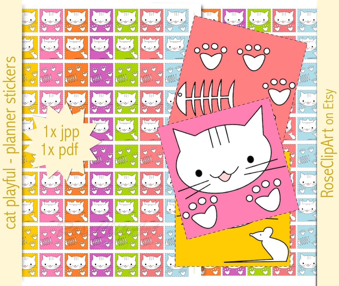 Cat Planner Stickers Printable Happy Kawaii Instant - Etsy