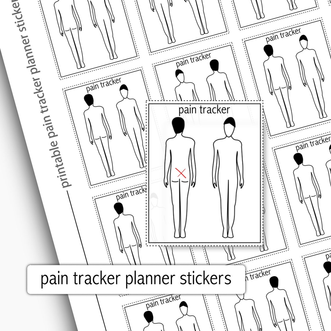 Pain Tracker Stickers - Printable - Body Diagram - Body Pain ...