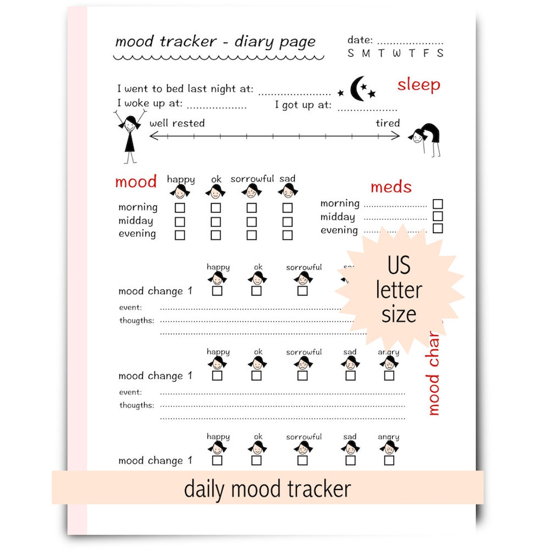 Cute Mood Tracker US Letter Size - Instant Download - Printable Mood ...