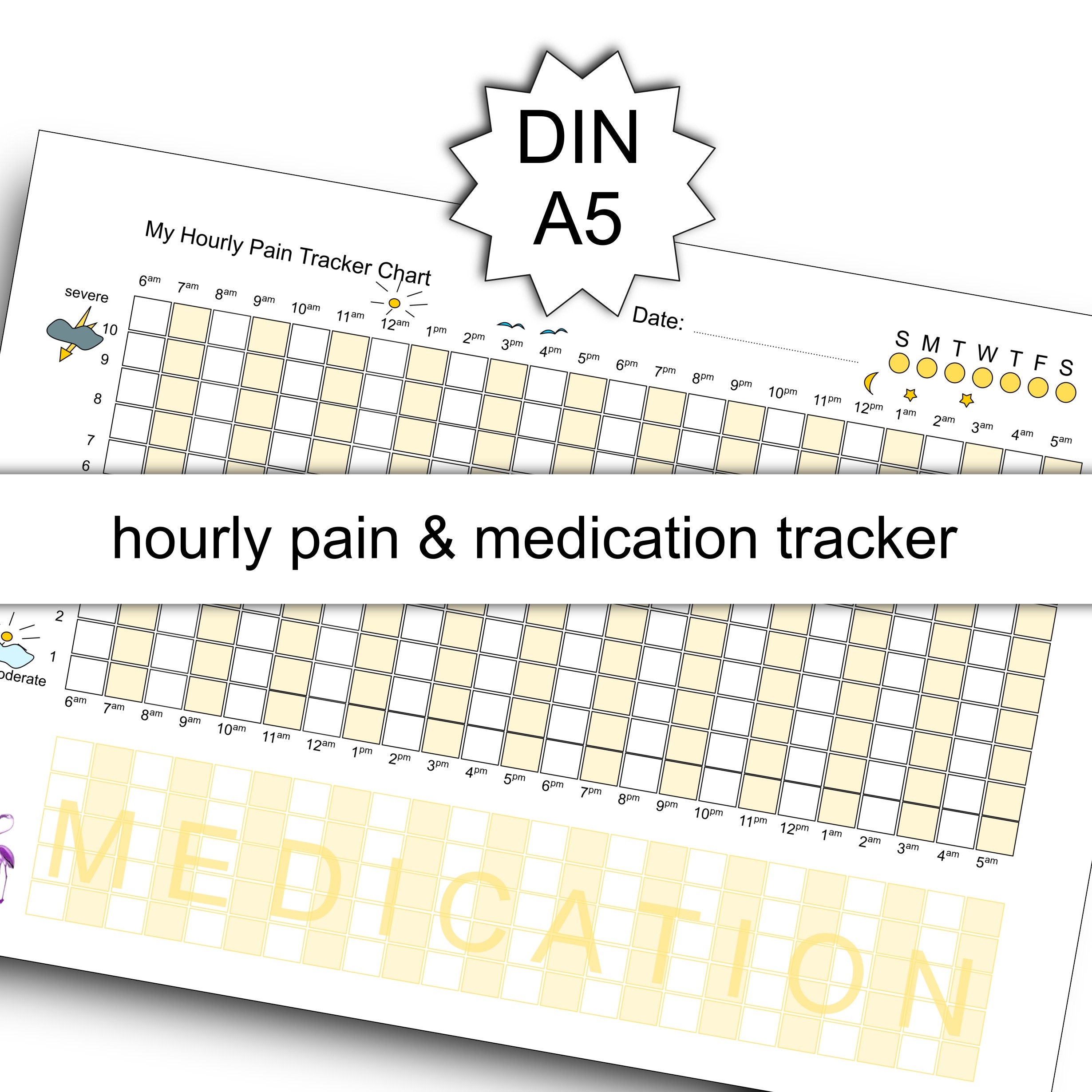 Hourly Pain Tracker A5 for 24 Hours Instant Download Printable Pain ...