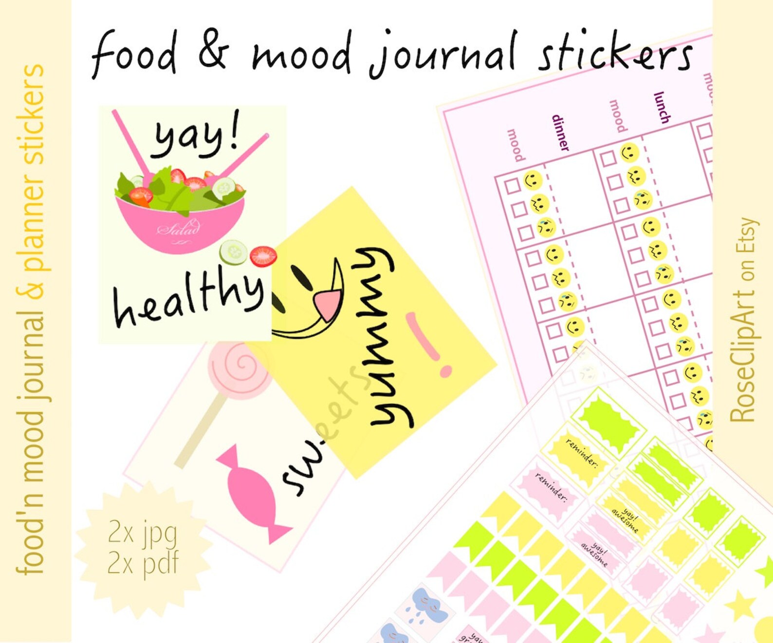 Printable food and mood journal menu diary and page markers | Etsy