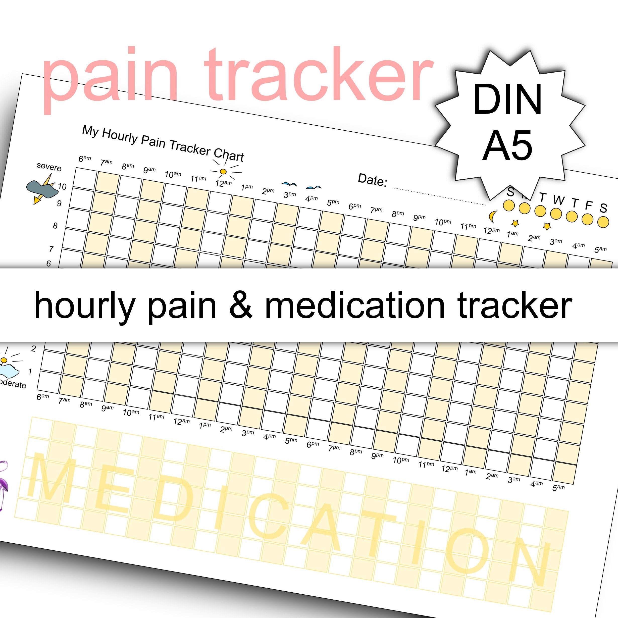 Hourly Pain Tracker A5 for 24 Hours Instant Download Printable Pain ...