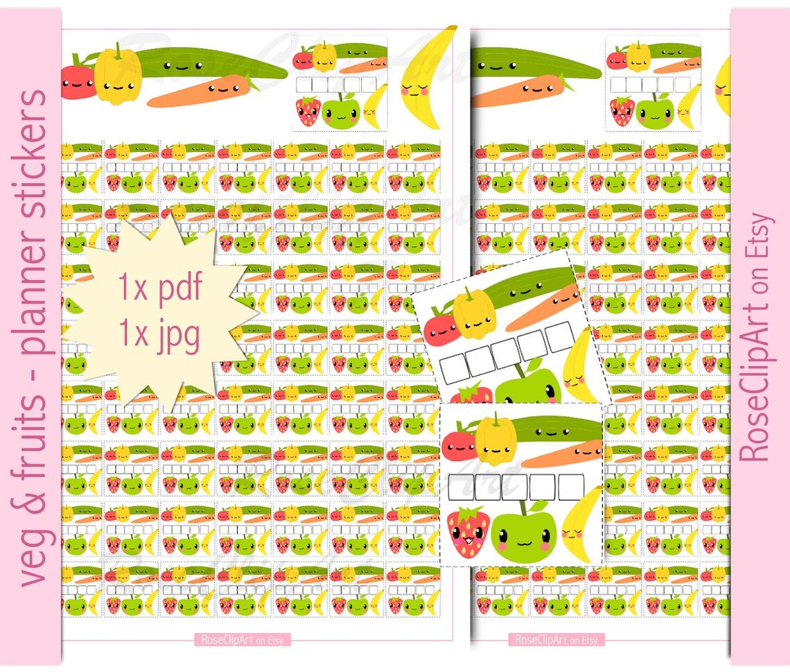 Healthy Eating Stickers Instant Download Printable Kawaii Planner Veg ...