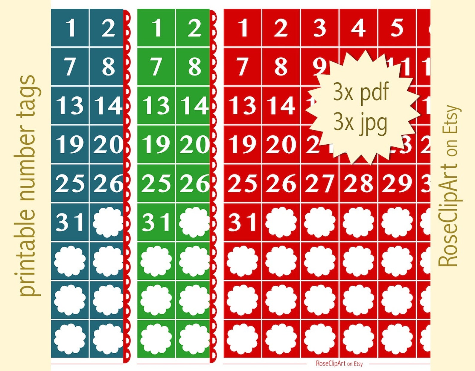 Printable Advent Numbers Instant Download Number Stickers | Etsy