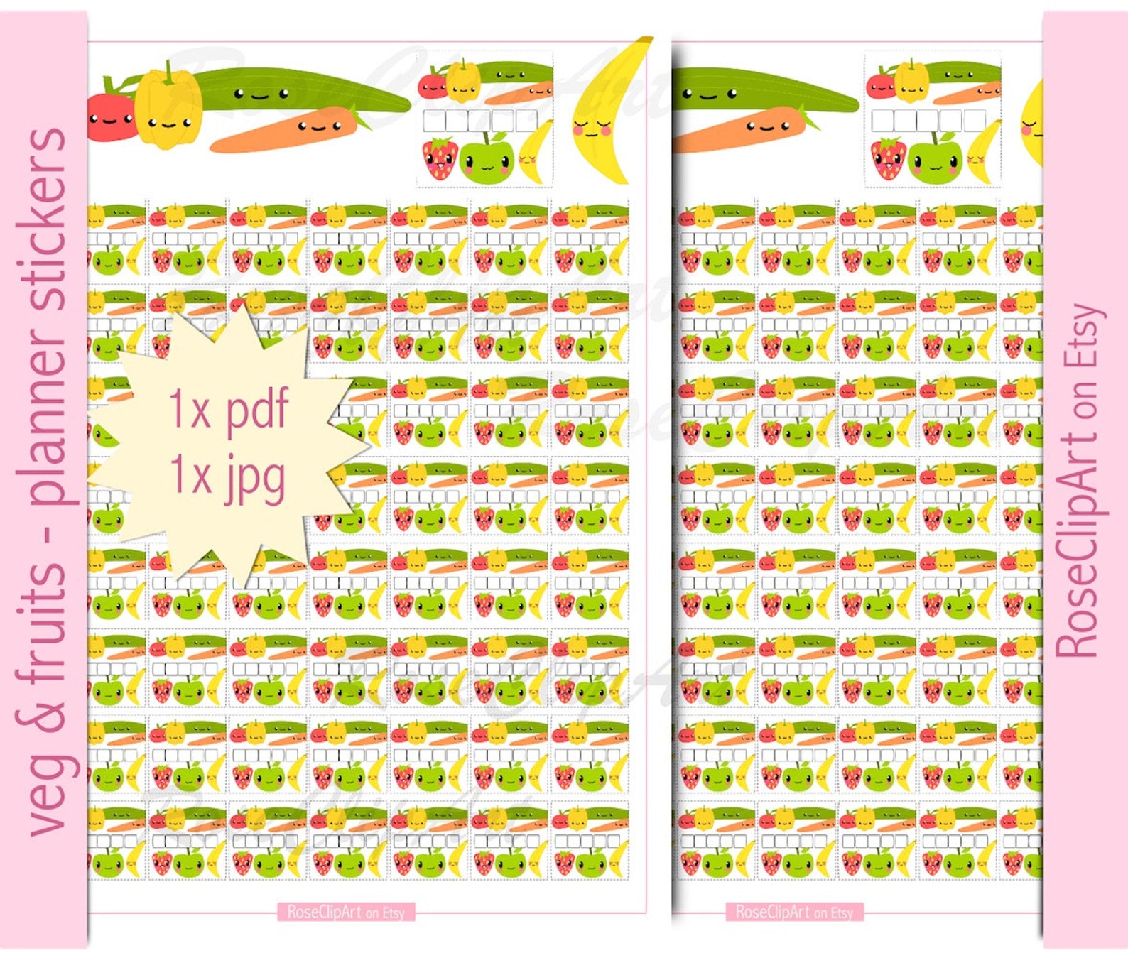 Healthy Eating Stickers Instant Download Printable Kawaii Planner Veg ...