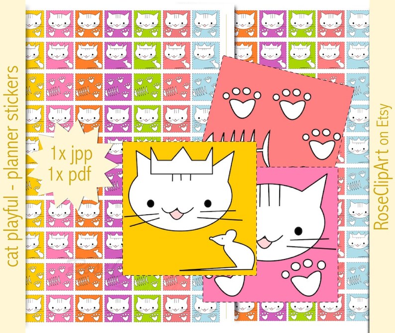 Cat Planner Stickers Printable Happy Kawaii Instant - Etsy