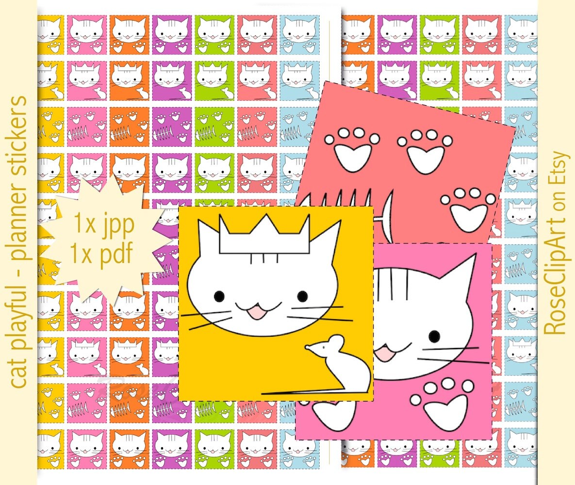 Cat Planner Stickers Printable Happy Kawaii Instant - Etsy