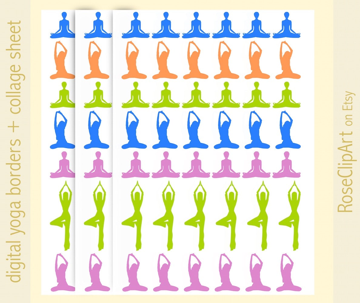 Digital Yoga Collage Sheet - Instant Download - Yoga Borders - Yoga ...