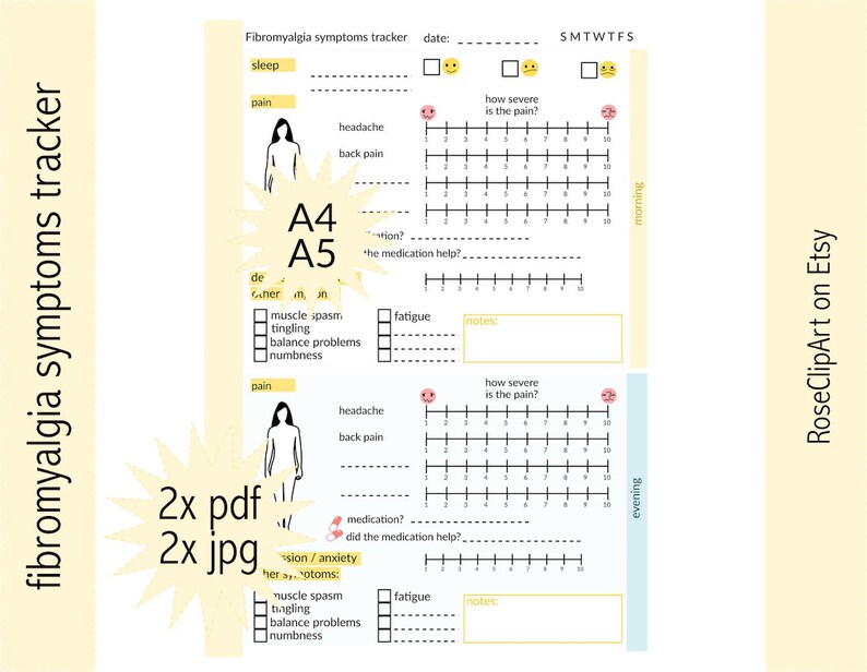Pain Tracker A4 A5 - Instant Download - Printable Fibromyalgia Symptoms ...