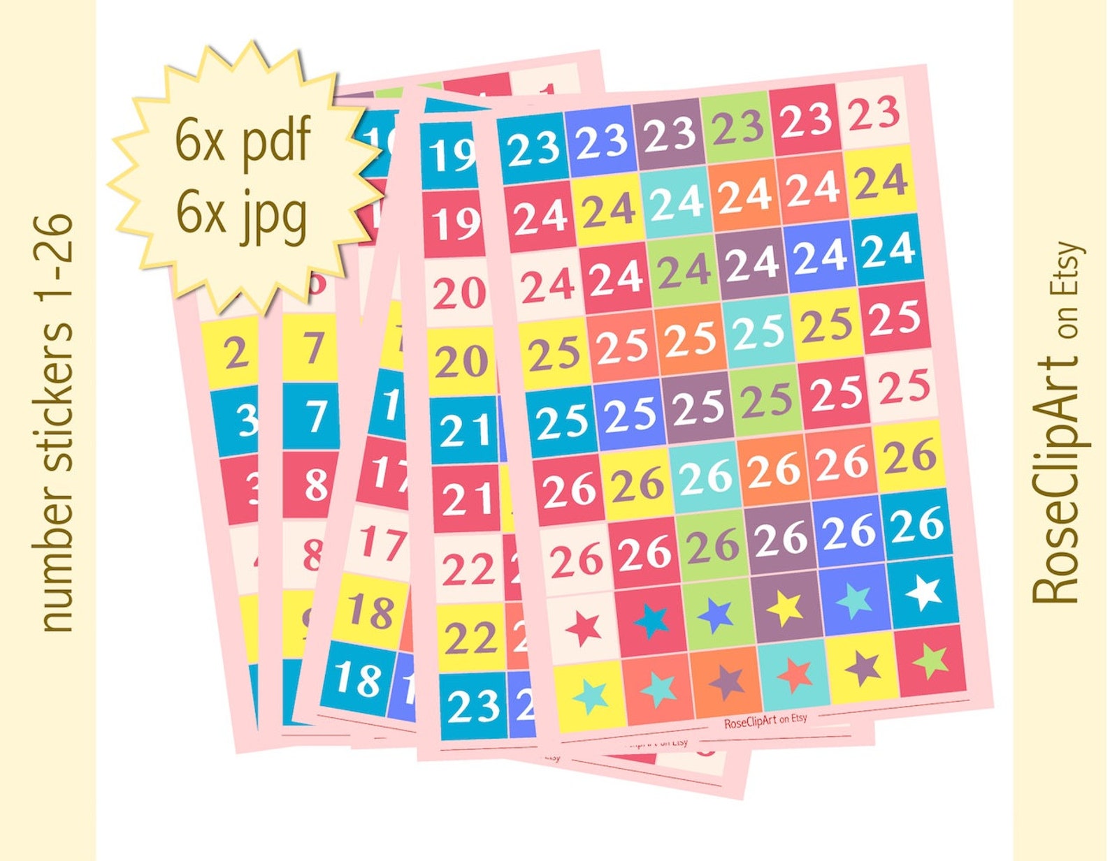 Printable Numbers 1-26 - Instant Download - 6x Planner Stickers ...
