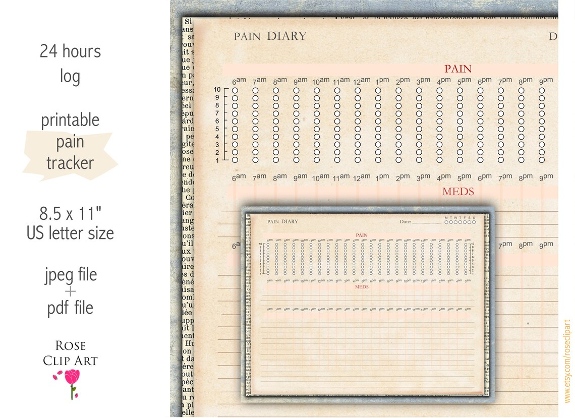 Hourly Pain Tracker - Printable 24 Hours Log - Instant Download - Pain ...
