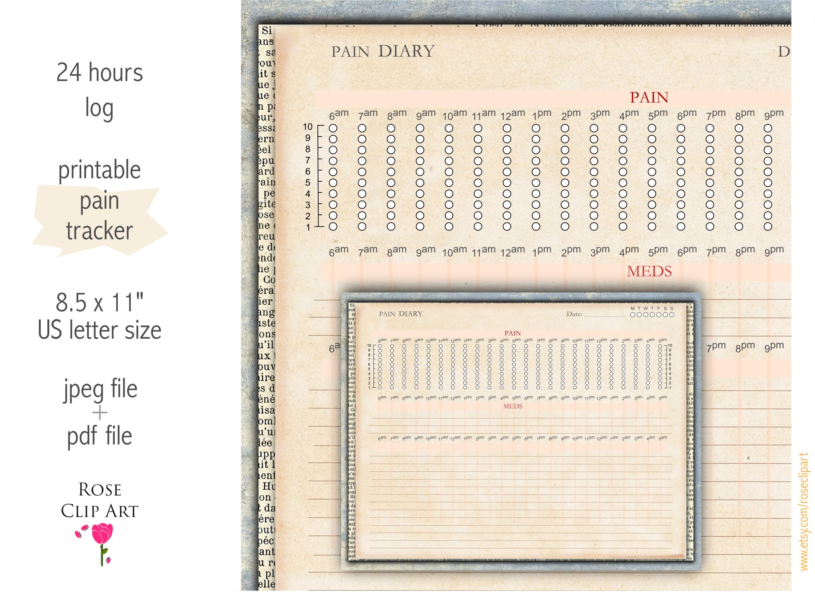 Hourly Pain Tracker - Printable 24 Hours Log - Instant Download - Pain ...