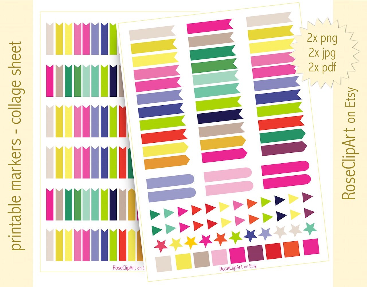 Printable Markers Instant Download Mini Bookmark Commercial Use Allowed ...