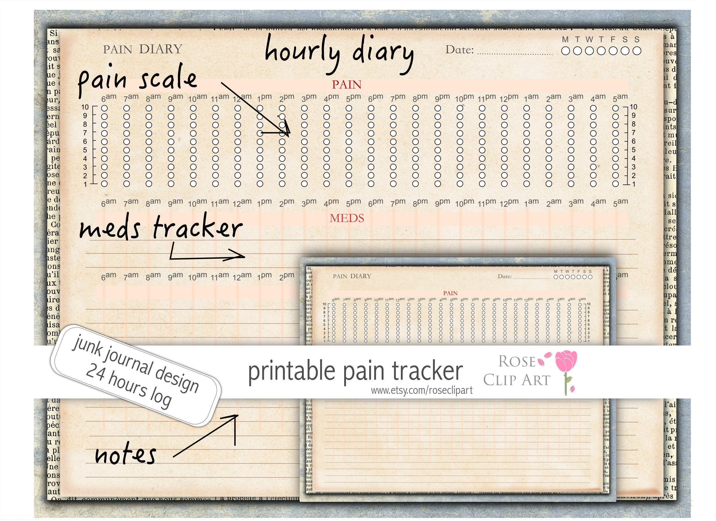 Hourly Pain Tracker - Printable 24 Hours Log - Instant Download - Pain ...