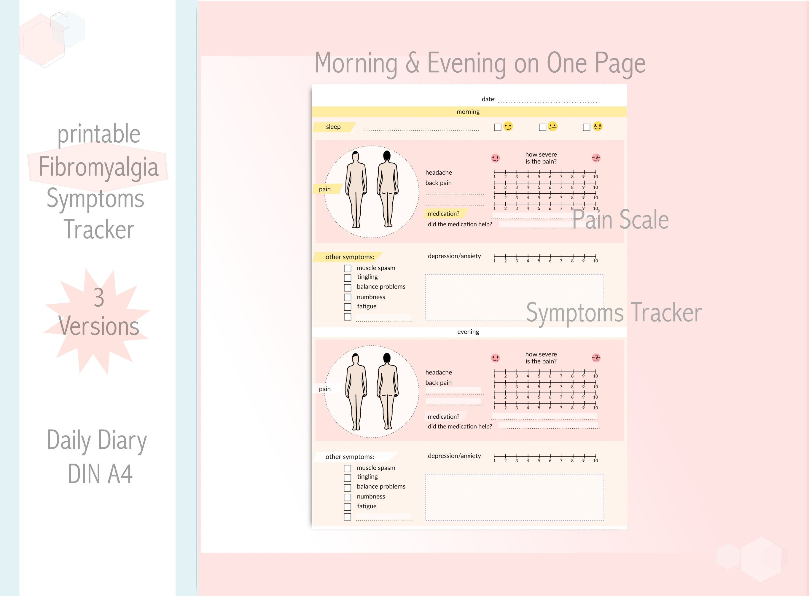 Fibromyalgia Diary Page A4 - Printable Symptoms Tracker - Instant ...