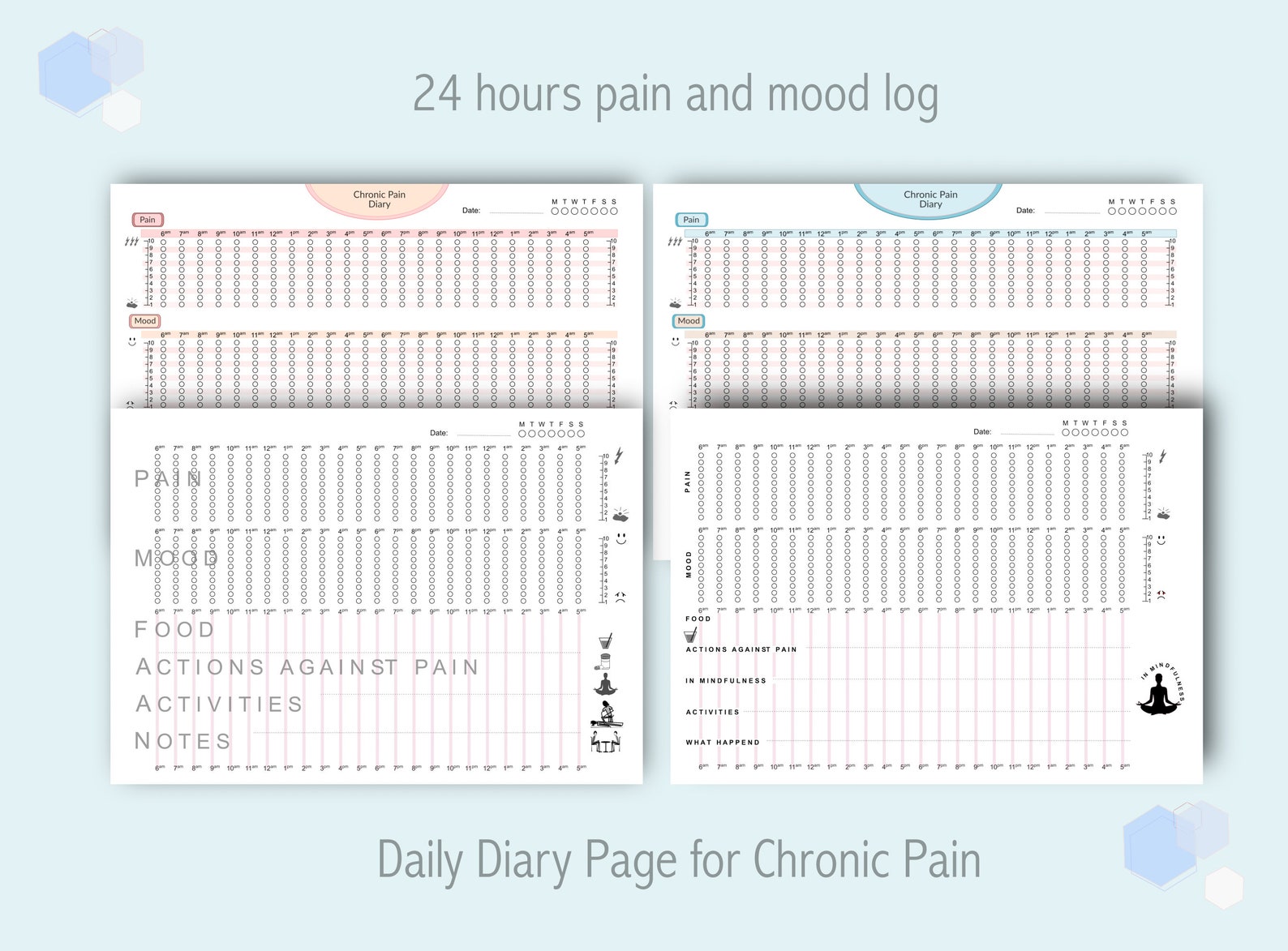 24 Hour Pain and Mood Log - Instant Download - Medical Journal ...