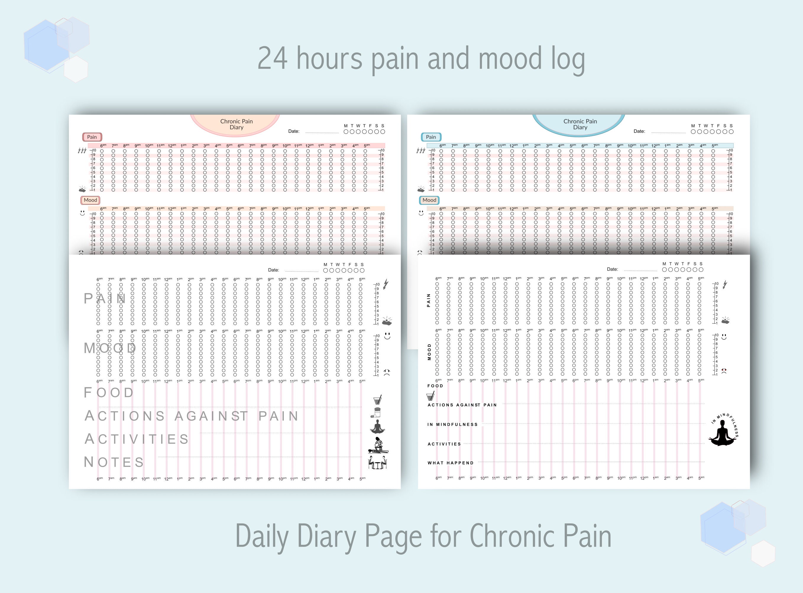 24 Hour Pain and Mood Log - Instant Download - Medical Journal ...
