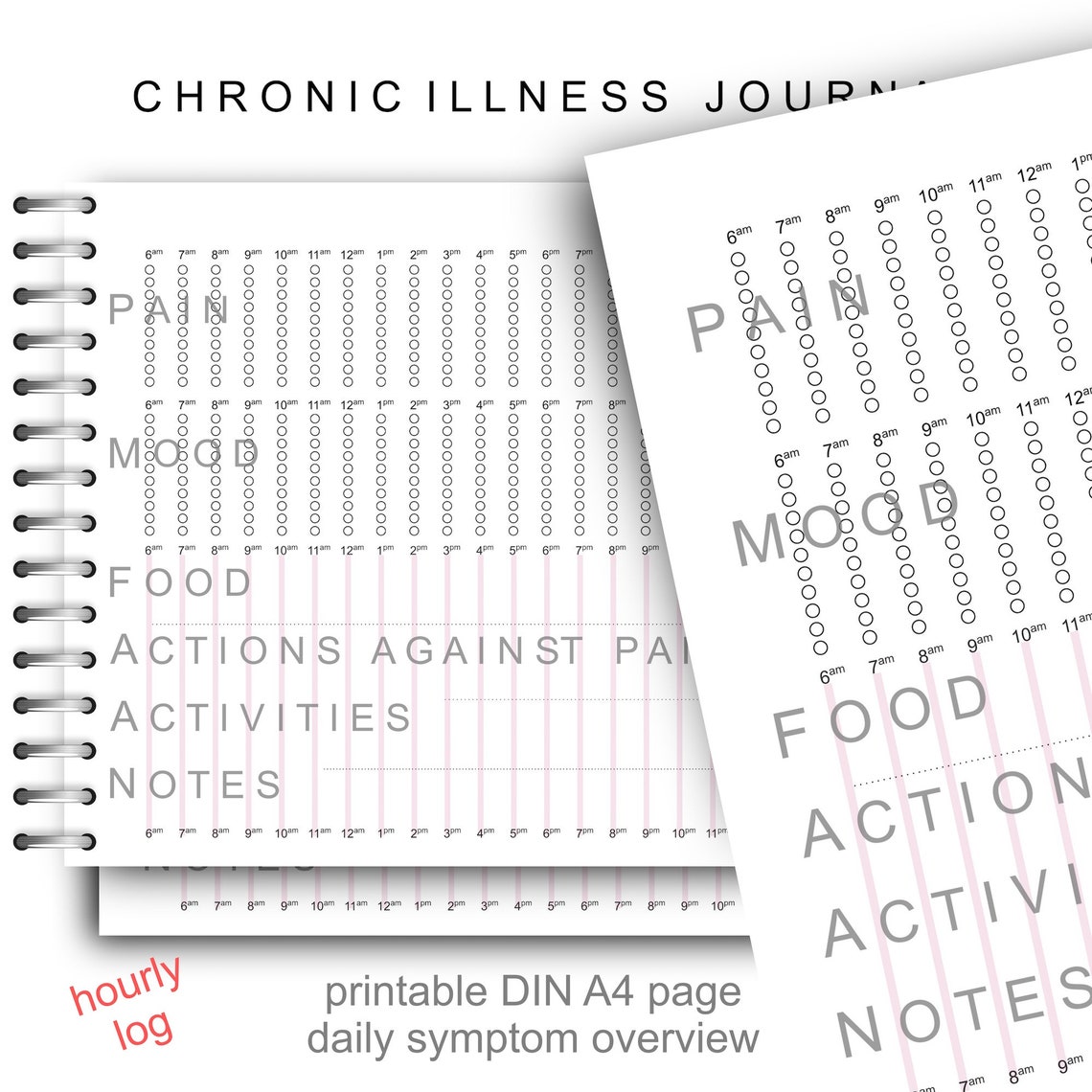Chronic Illness Journal Page Printable Symptoms Tracker Hourly Pain ...